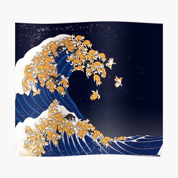 "Shiba Inu The Great Wave in Night" Poster by evelyndudash | Redbubble