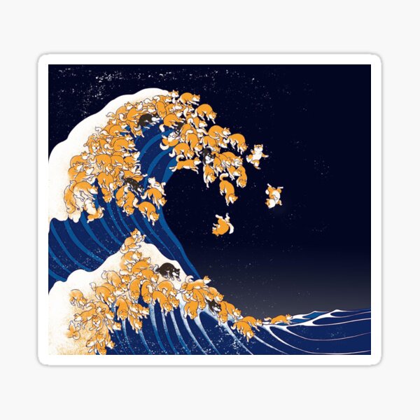 "Shiba Inu The Great Wave in Night" Sticker by evelyndudash | Redbubble