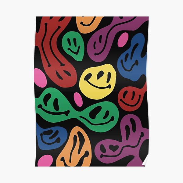 "rainbow smiley faces on black " Poster for Sale by NSdesigns55 | Redbubble