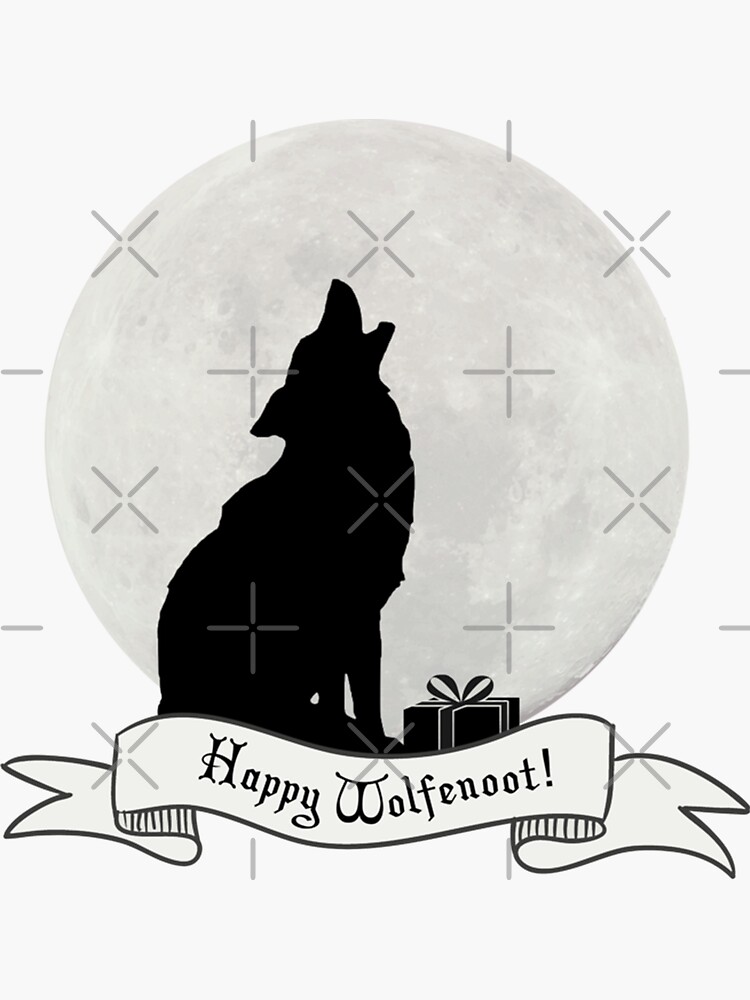 "Happy Wolfenoot! Wolf and Full Moon" Sticker by Makebashington | Redbubble