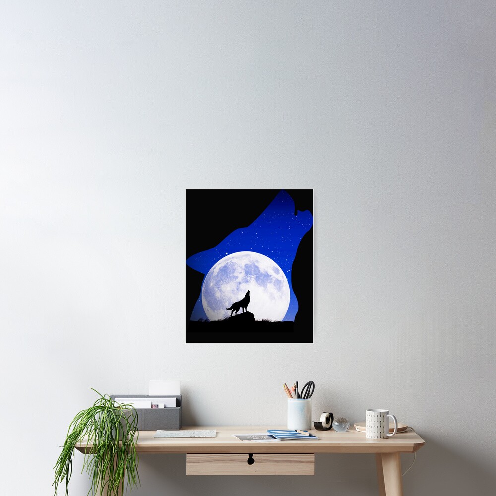 "Heulender Wolf-Liebhaber-Wolf-Mond-Gebirgswolf-Schattenbild" Poster von Makebashington | Redbubble