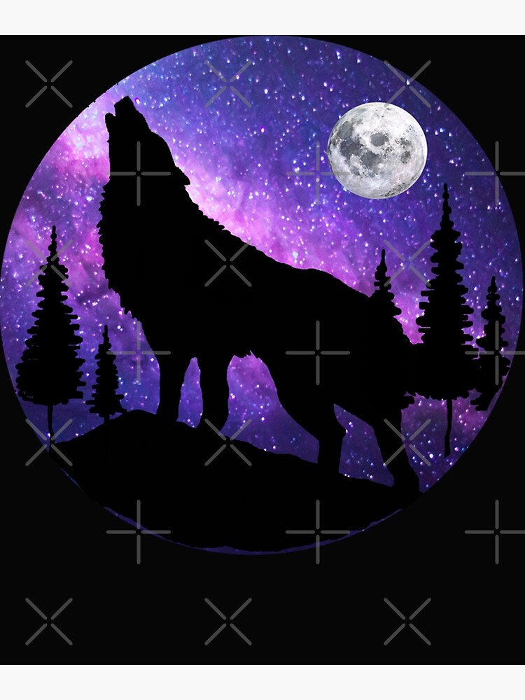 "Howling Wolf Under The Full Moon With Purple Galaxy Sky" Poster for ...