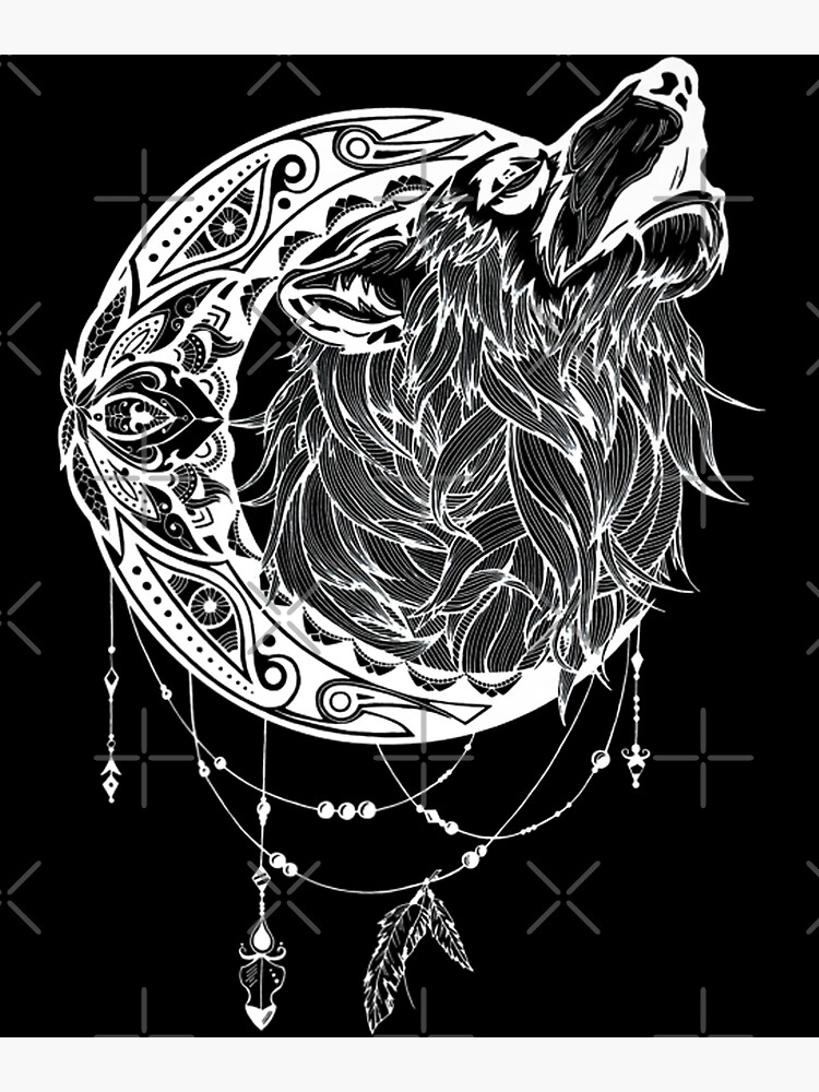 Lámina fotográfica «Mandala luna lobo aullando Espíritu animal guía ...
