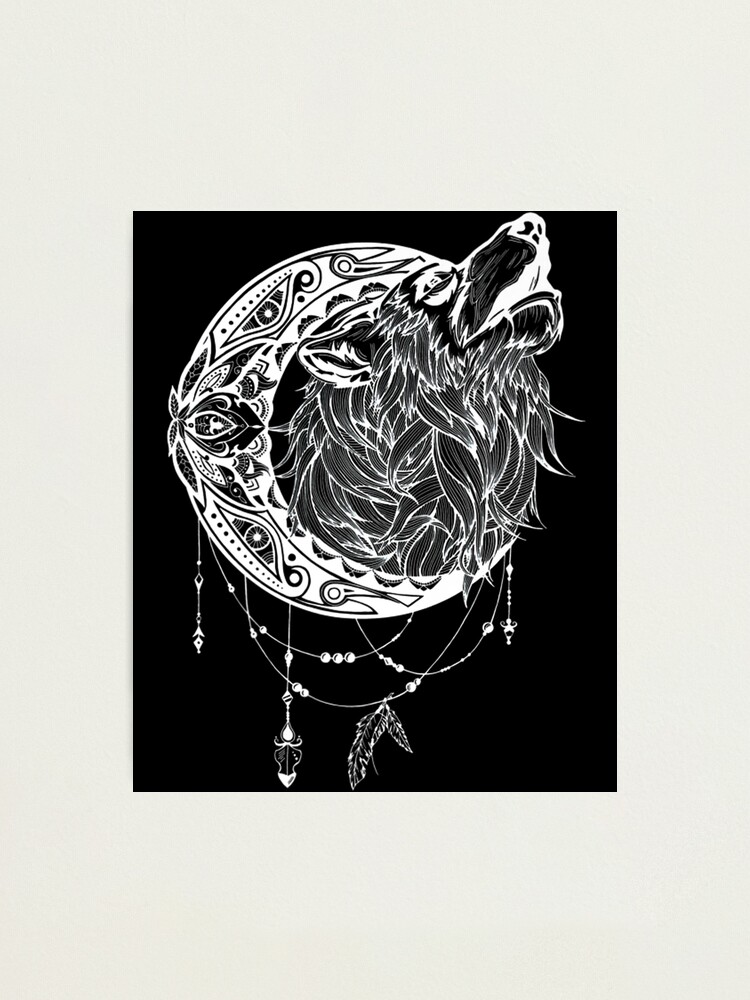 Lámina fotográfica «Mandala luna lobo aullando Espíritu animal guía ...