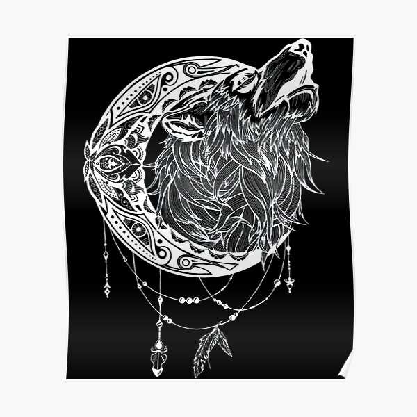 Póster «Mandala luna lobo aullando Espíritu animal guía Hombre lobo» de ...