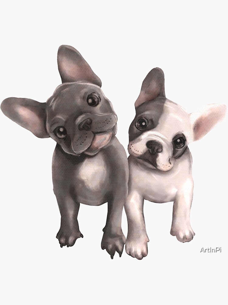 "Puppies Frenchies" Sticker by ArtInPi | Redbubble
