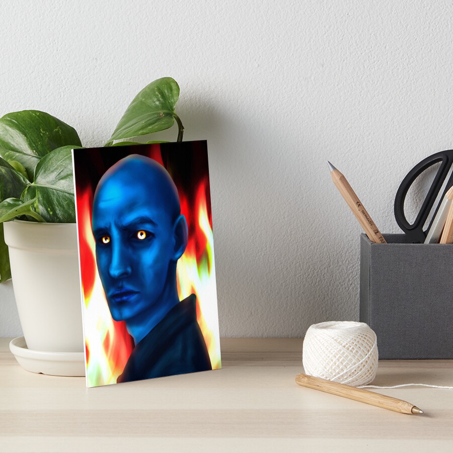 "portrait of a demon with blue skin bald on fire with yellow eyes" Art ...
