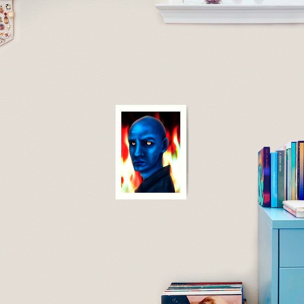 "portrait of a demon with blue skin bald on fire with yellow eyes" Art ...