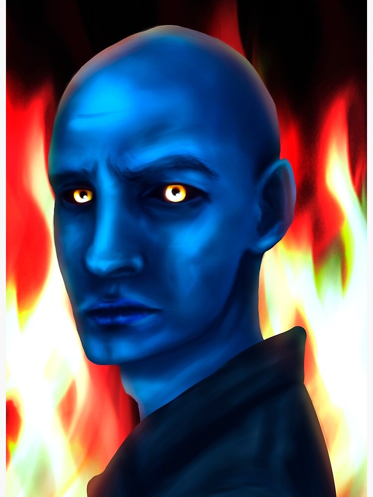 "portrait of a demon with blue skin bald on fire with yellow eyes" Art ...