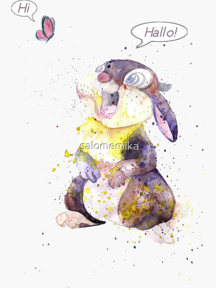 "Thumper, Bunny And Butterfly, Watercolor Art" Sticker by salomemika ...
