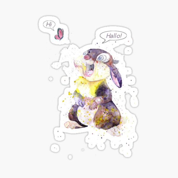 "Thumper, Bunny And Butterfly, Watercolor Art" Sticker by salomemika ...