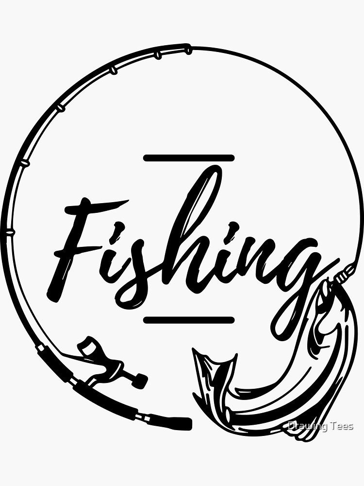 "Fishing text. rod, reel with a fish silhouette" Sticker for Sale by ...