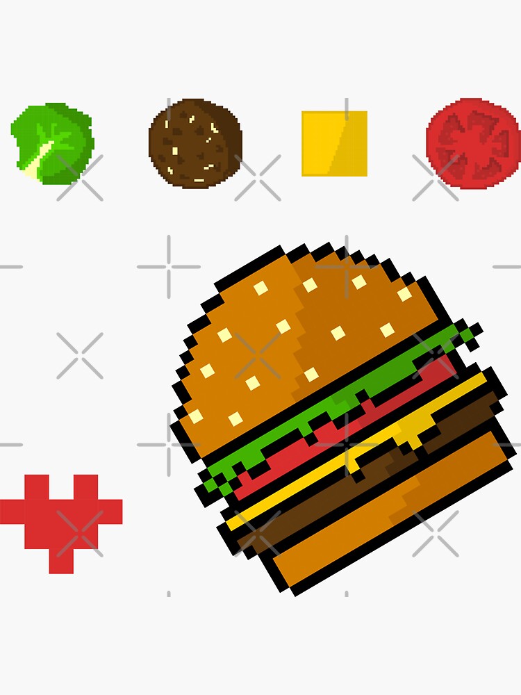 "Burger Pattern | 8 Bit Pixel Art" Sticker by Mutism-Merch | Redbubble