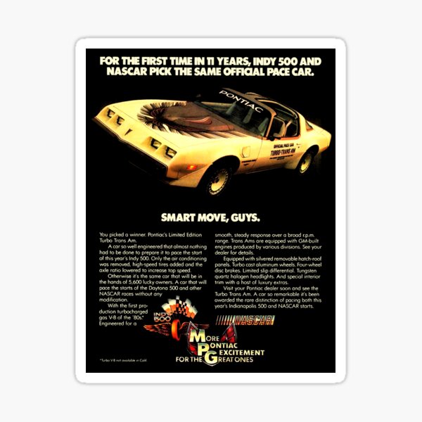 "PONTIAC FIREBIRD TRANS AM - ADVERT" Sticker by ThrowbackM3 | Redbubble