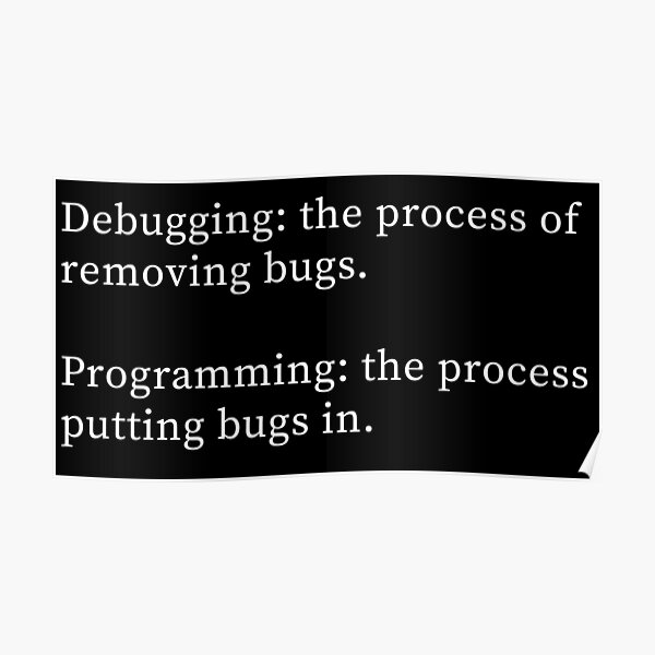 "Debugging the process of removing bugs Programming the process of putting bugs in" Poster by ...