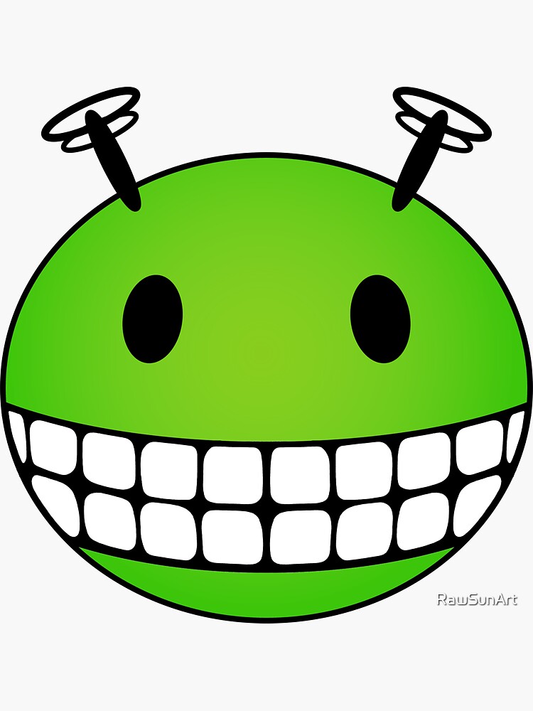 "Green Alien Smiley Face" Sticker by RawSunArt | Redbubble