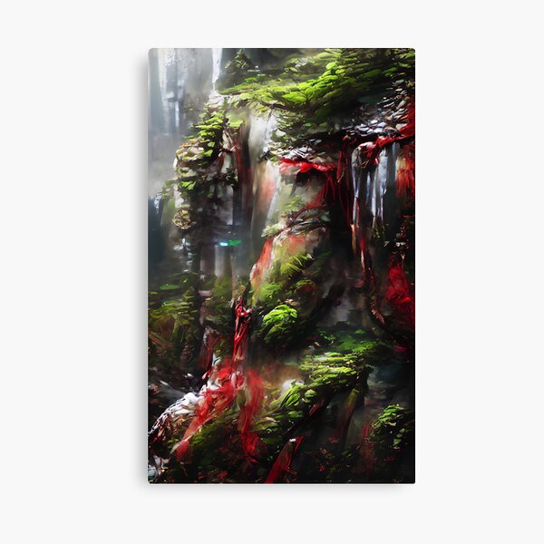"Fantasy forest bloody ice waterfall. Art surreal oil painting in mixed ...