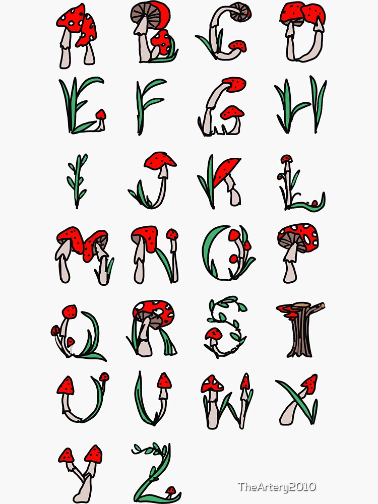 "Mushroom Alphabet" Sticker for Sale by Barry Whitehouse | Redbubble