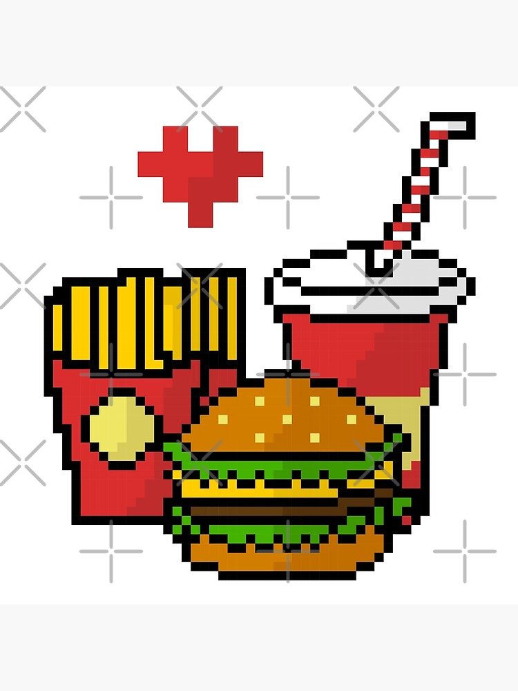 "Burger with Fries and Drink Pattern | 8 Bit Pixel Art" Poster by ...