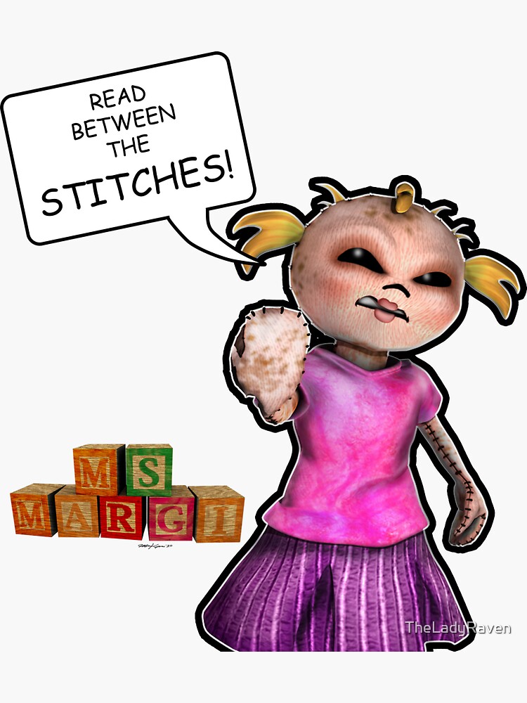"Ms.Margi_Read.Between.the.Stitches" Sticker by TheLadyRaven | Redbubble