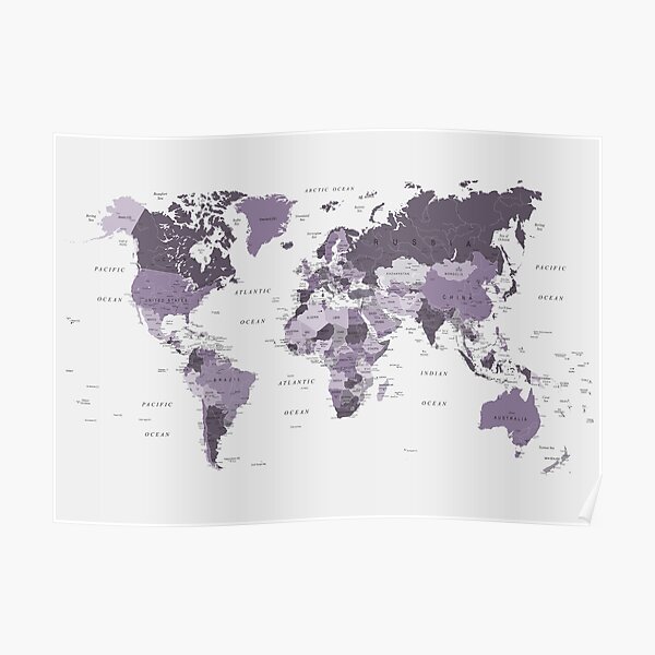 Póster «Mapa mundial en morado y lila» de UrbanEpiphany | Redbubble