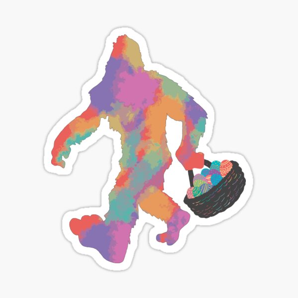 "Bigfoot Sasquatch Colorful Easter Egg Hunting" Sticker by MadMando ...