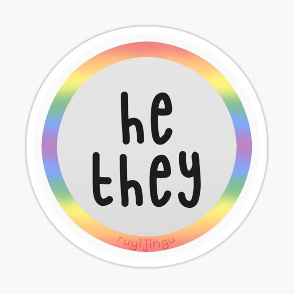 "Pronoun Badge - He / They" Sticker by ruyijingu | Redbubble