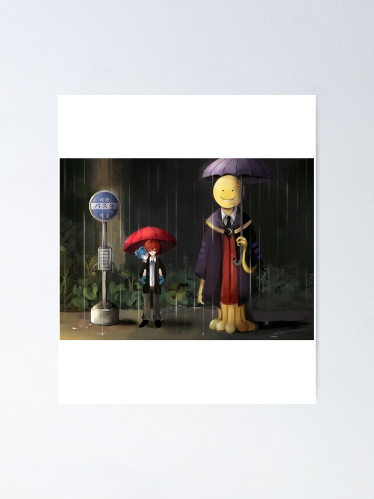 "Assassination classroom Koro Sensei Nagisa Itona Bus stop raining ...