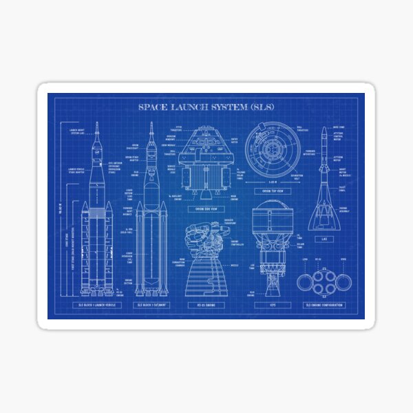 "Space Launch System (SLS) Blueprint" Sticker by BGALAXY | Redbubble
