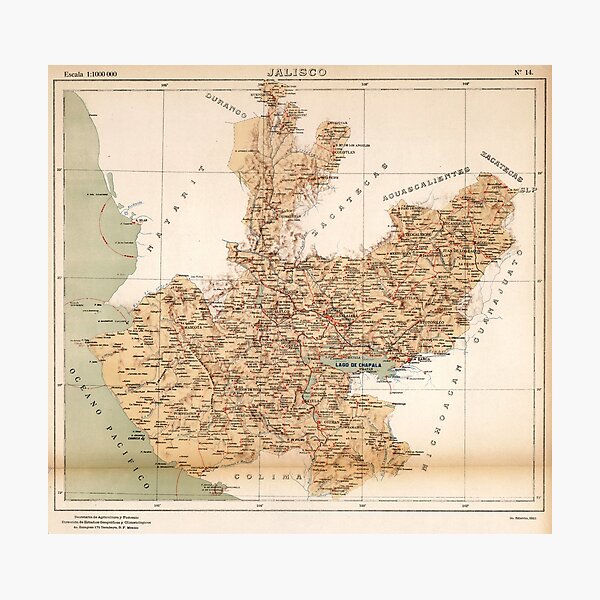 Lámina Fotográfica Mapa Antiguo De Jalisco 1922 México De