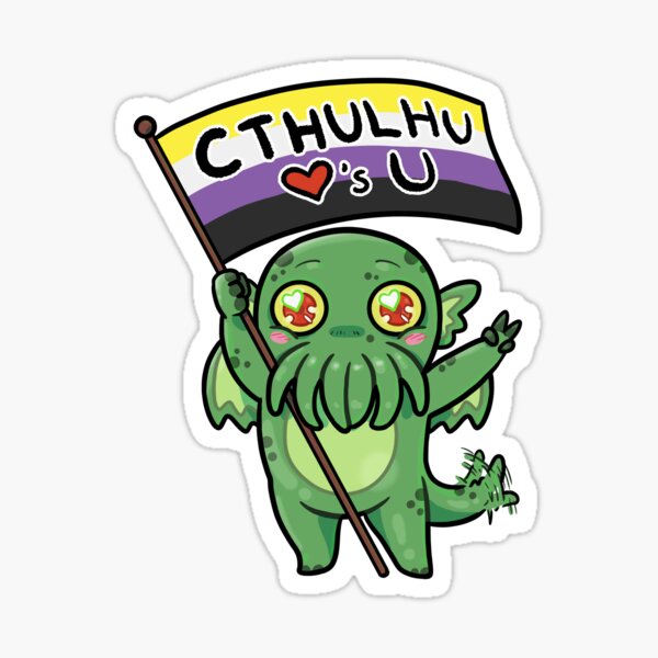 "Cthulhu With Non-Binary Pride Flag" Sticker for Sale by CarysBowenArt ...