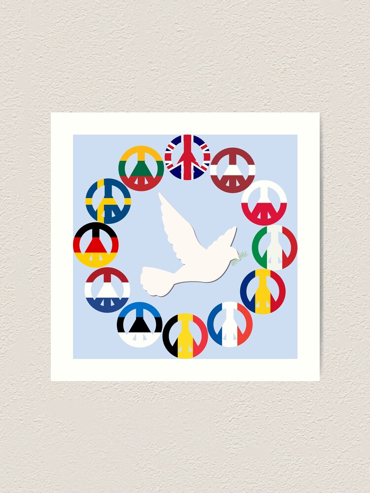 "Illustration of symbols of pacifism. White dove, peace symbol in ...