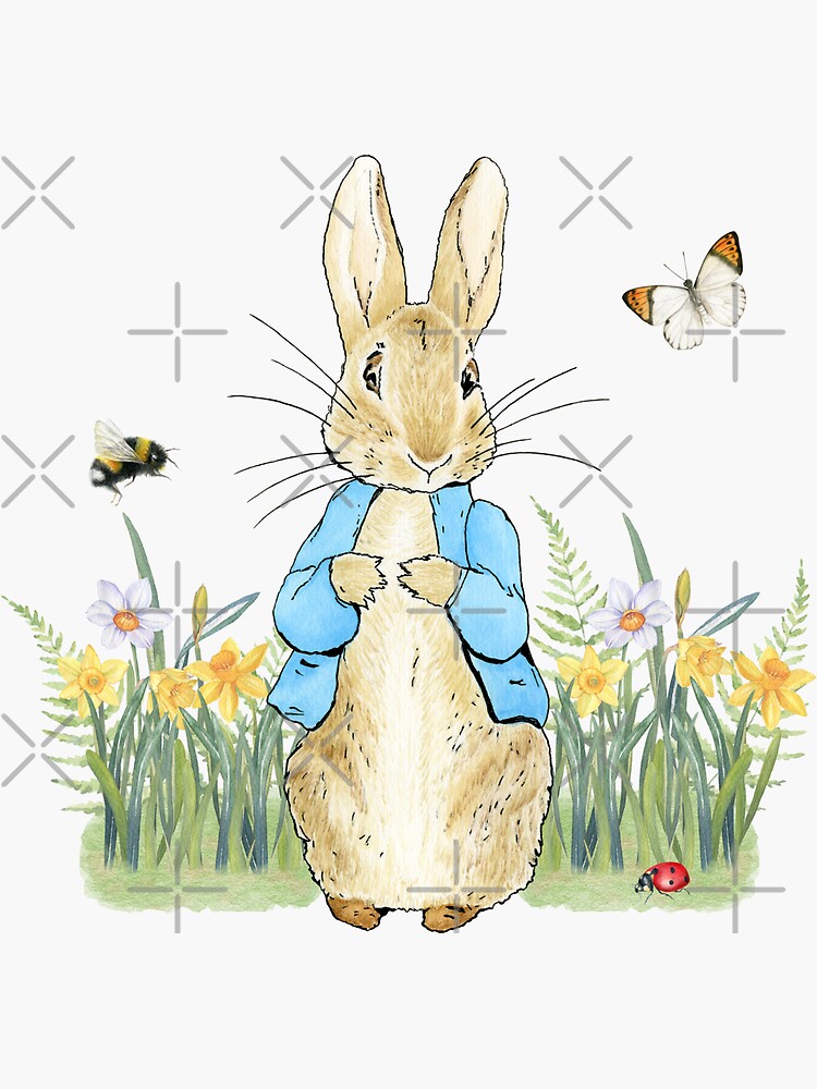 "Peter Rabbit & Spring Flowers" Sticker by AVArtDecor | Redbubble