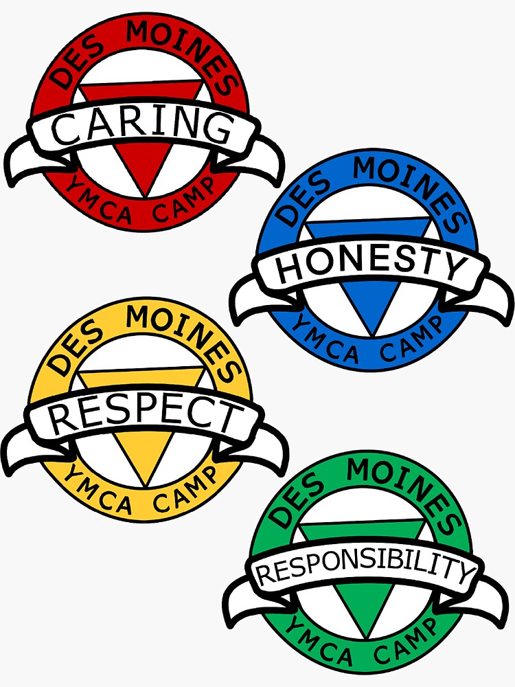 "Core Value Camper Pins" Sticker for Sale by DesMoinesYCamp | Redbubble
