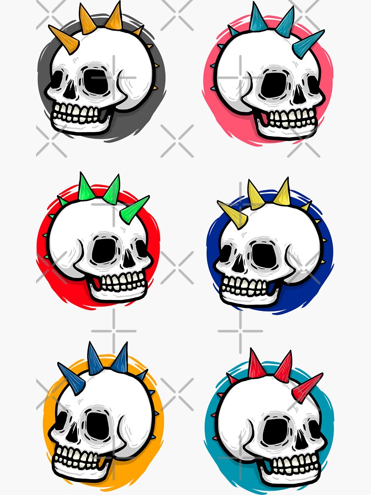 "punk urbanmohican skull pack colourful pattern sticker, skull ...