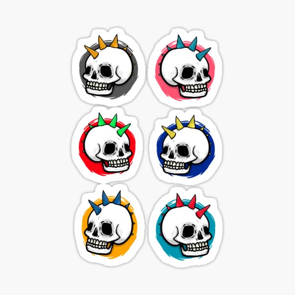 "punk urbanmohican skull pack colourful pattern sticker, skull ...