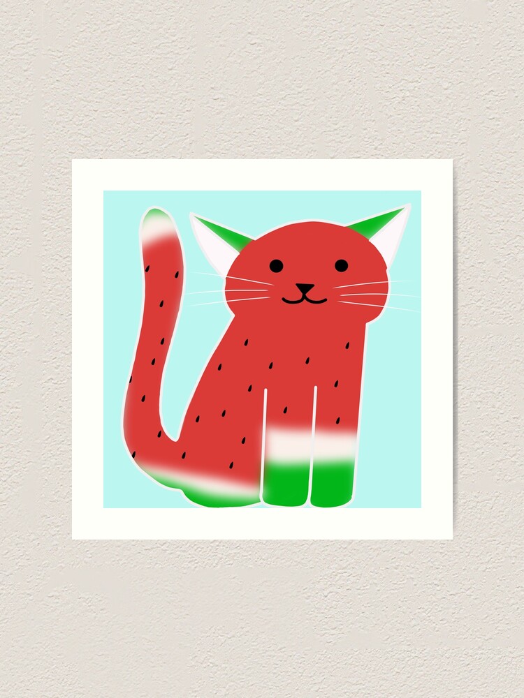 "Watermelon Cat - White Outline" Art Print for Sale by CosmoCatDesigns ...