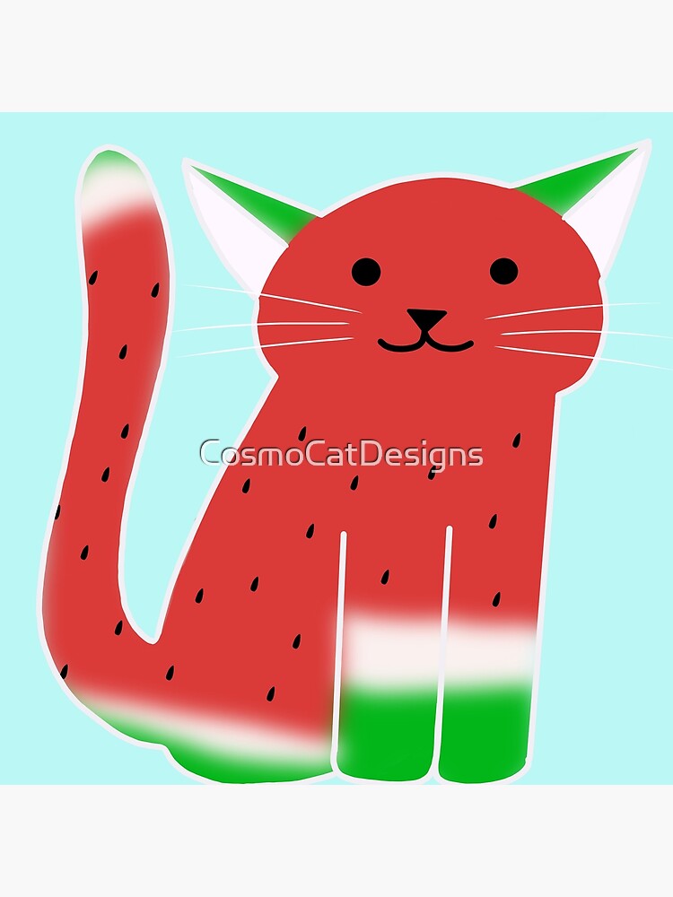 "Watermelon Cat - White Outline" Art Print for Sale by CosmoCatDesigns ...
