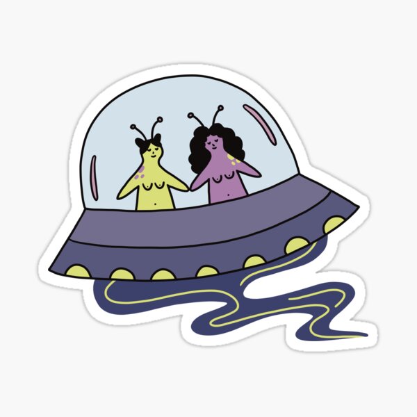 "Space Ladies - Alien Besties in Yellow Green and Purple" Sticker by ...