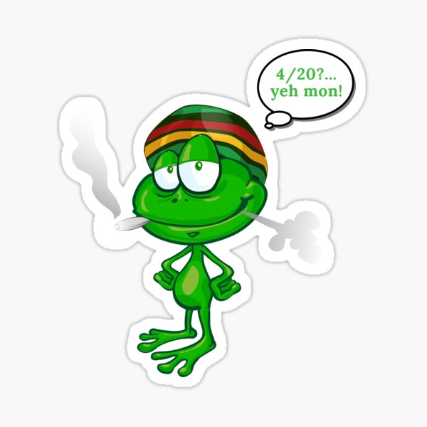"4/20 Jamaican frog smoking a spliff.. "yeh mon!"" Sticker by keenikai ...