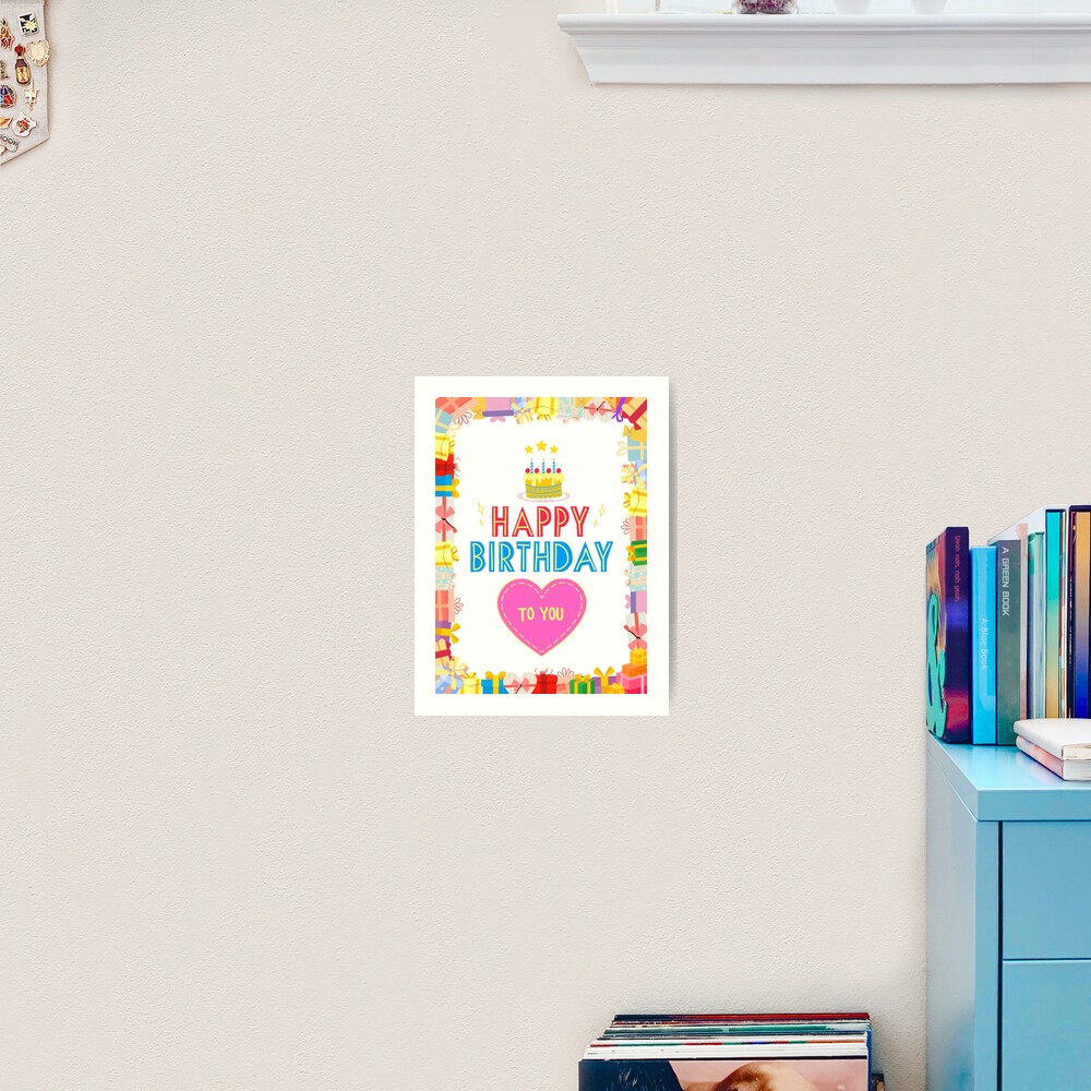 "Happy Birthday Card, HBD, Pink Heart Love congratulation card" Art ...