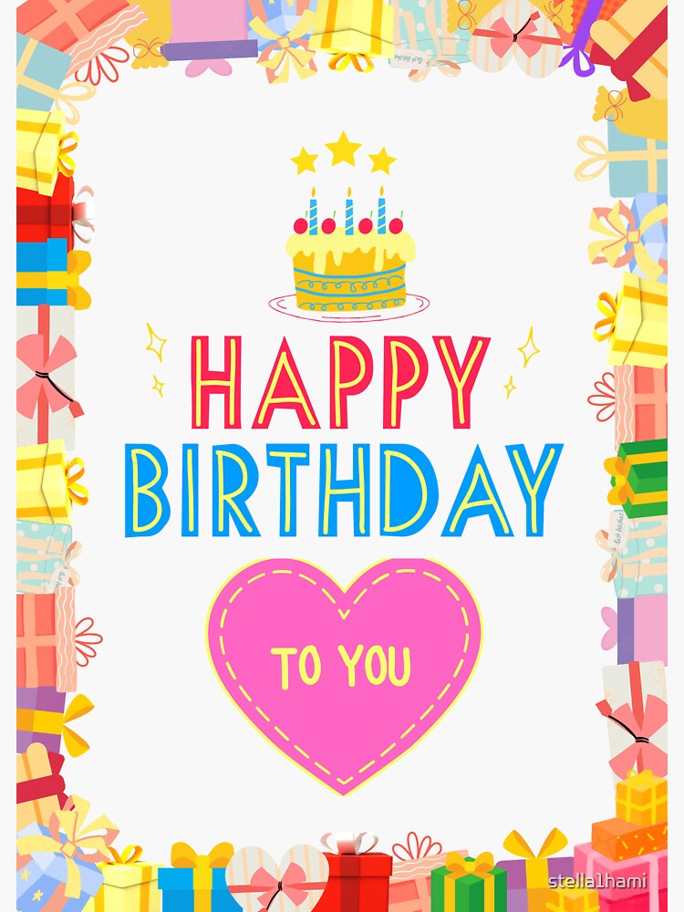 "Happy Birthday Card, HBD, Pink Heart Love congratulation card" Sticker ...