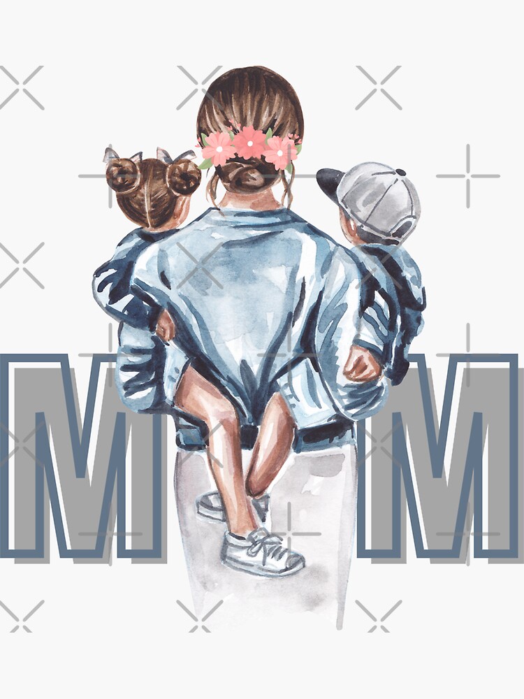 "Mom of Two Kids" Sticker by Bawzen | Redbubble