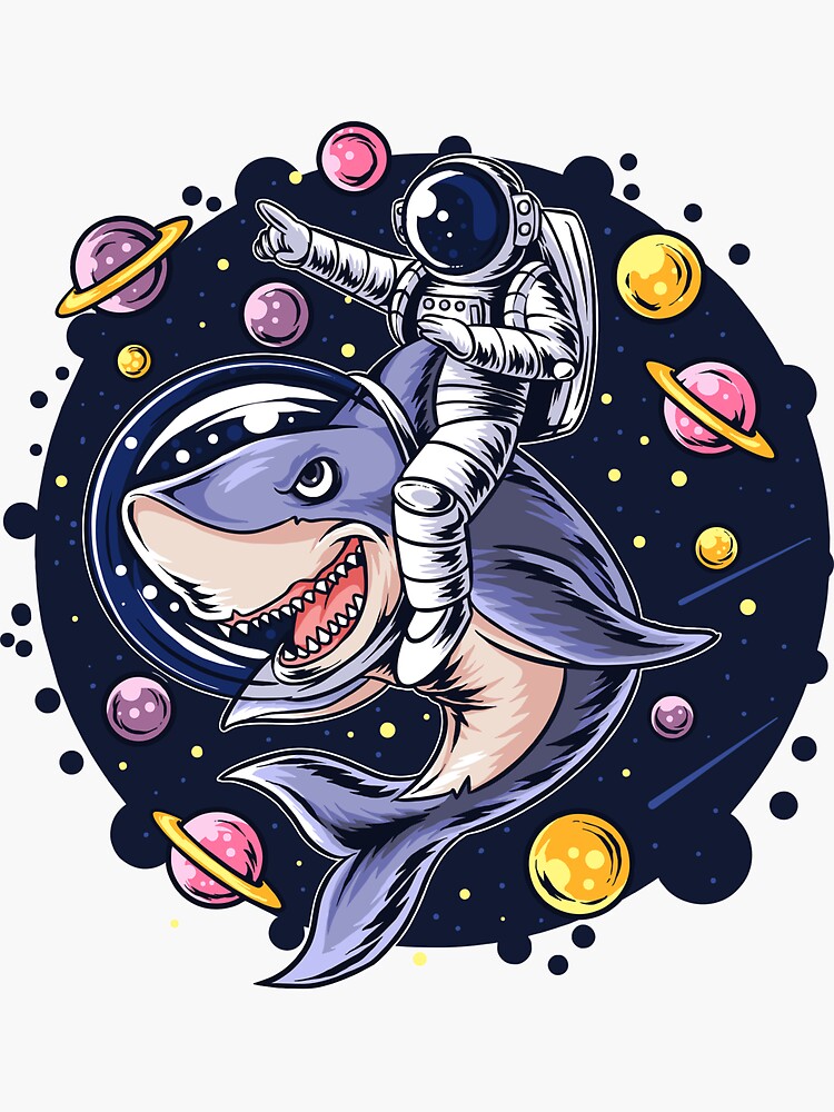 "Astronauts Ride A Shark" Sticker for Sale by tranda90 | Redbubble