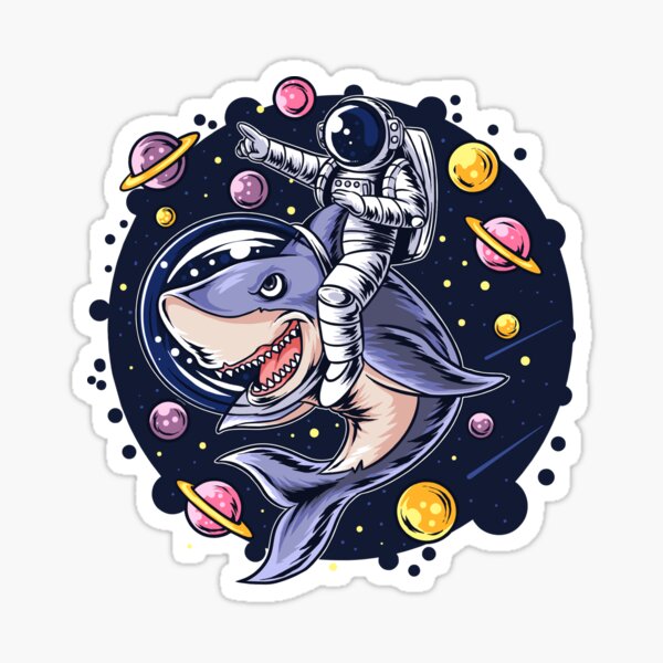 "Astronauts Ride A Shark" Sticker for Sale by tranda90 | Redbubble