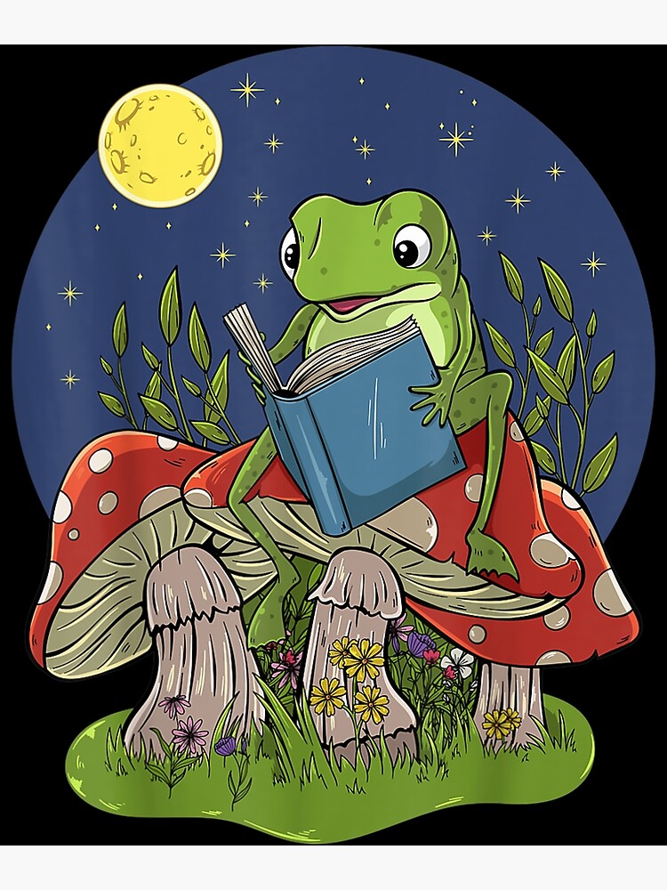 "Cottagecore Aesthetic Frog Vintage Reading Book On Mushroom" Art Print for Sale by ...
