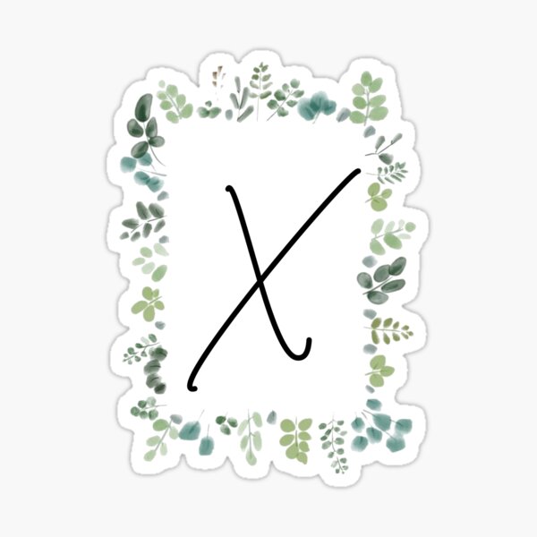 "Monogram with Green Leaves | Monogram Letter X" Sticker by JustSeasons ...
