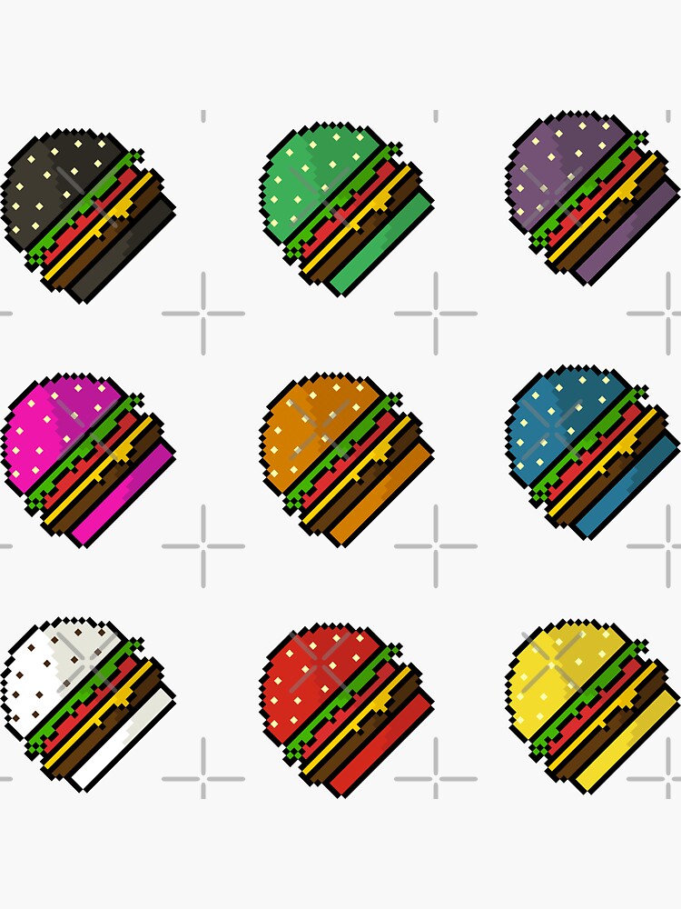 "Colorful Burgers | 8 Bit Pixel Art" Sticker by Mutism-Merch | Redbubble