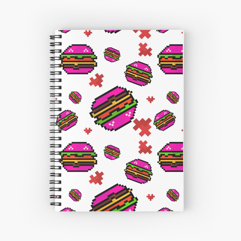 "Pink Burger | 8 Bit Pixel Art" Spiral Notebook by Mutism-Merch | Redbubble