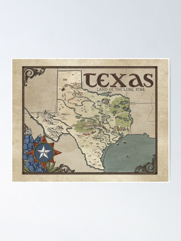 "Texas Fantasy Map" Poster for Sale by tomiannie | Redbubble